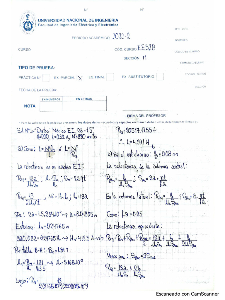 Solución Ex - Parcial EE528M 23-2 (Prof. Gutiéreez) | PDF
