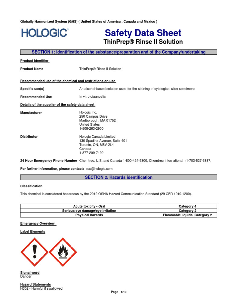 Thinprep Rinse Ii Solution MTR Hol1 en | PDF | Dangerous Goods | Toxicity