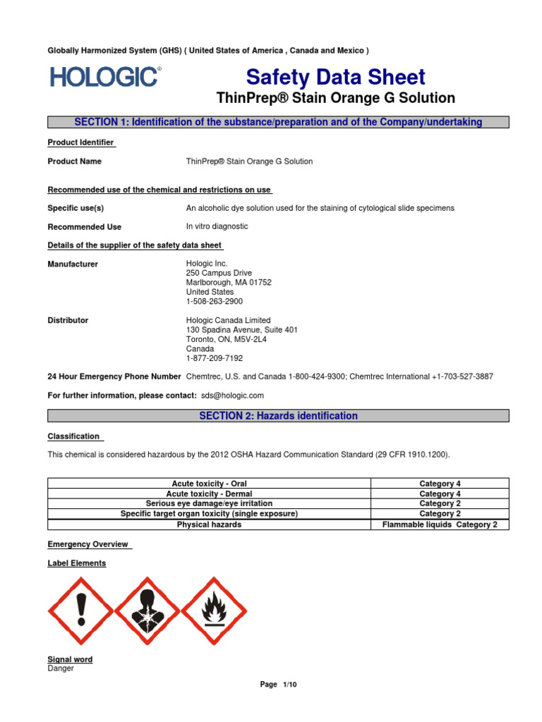 Thinprep Stain Orange G Solution MTR Hol1 en | PDF | Toxicity ...