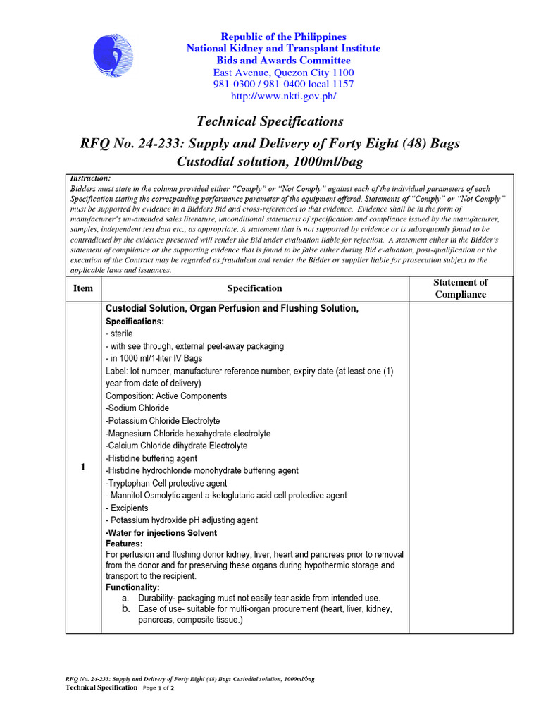 RFQ No. 24-233 Technical Specifications | PDF | Specification (Technical Standard)