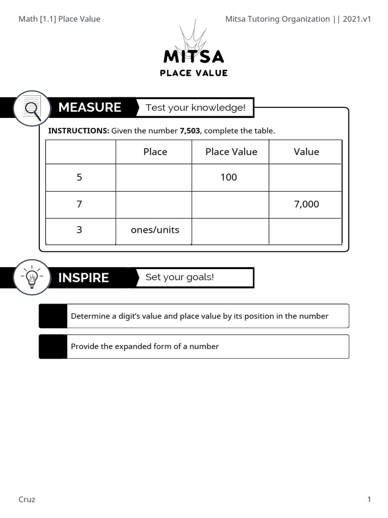Math (1.1) Place Value | PDF | Numbers | Decimal