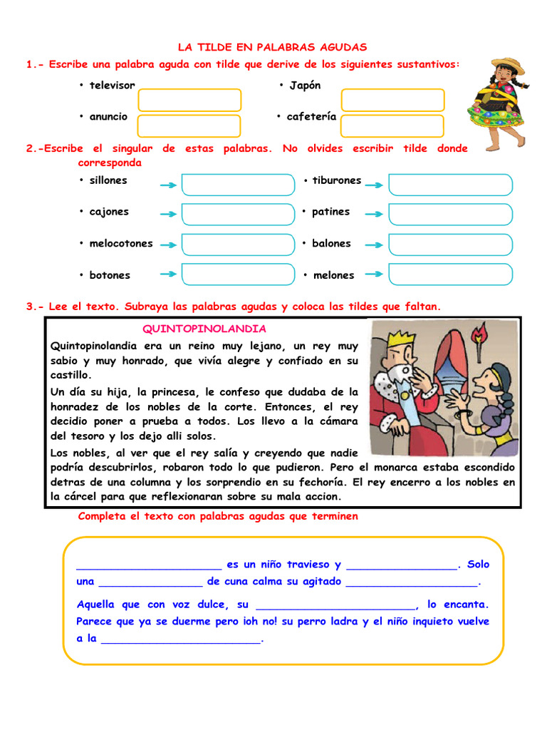 Tilde en palabras agudas: ejercicios prácticos | PDF