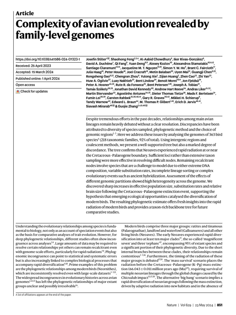 Complexity of Avian Evolution Revealed by Family-Level Genomes | PDF ...