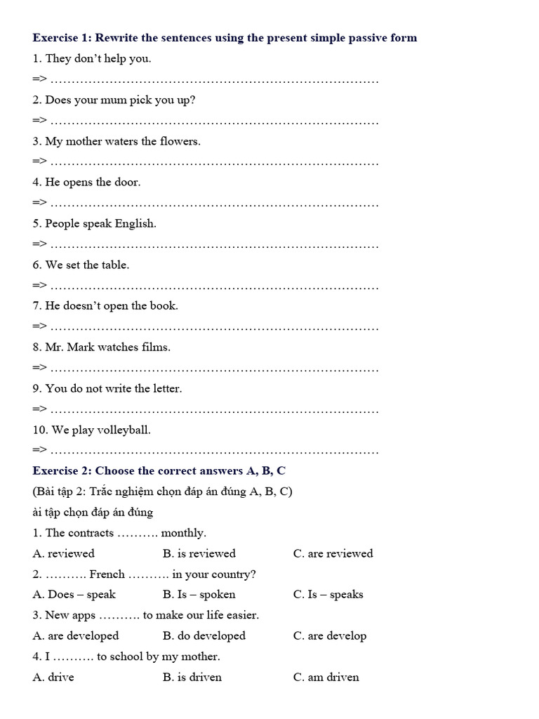 Present Simple Passive Exercises | PDF