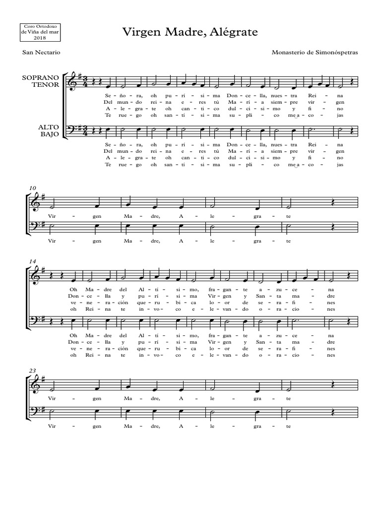 Virgen Madre Alégrate Partitura Completa Pdf
