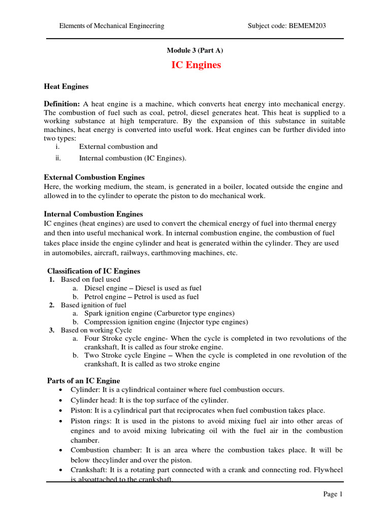 BEMEM203 Module 3 IC Engines Notes | PDF | Internal Combustion Engine ...