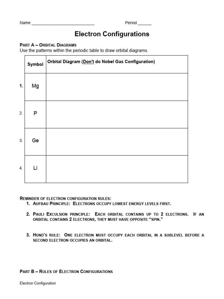 WKST 2 Rules and Orbital Notation Electron Configuration Worksheet 2 ...