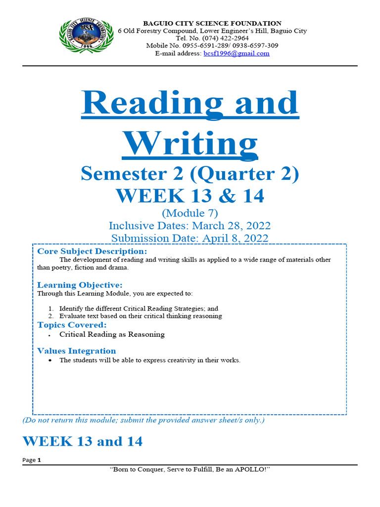 Reading-and-Writing-Module-7 | PDF | Fallacy | Critical Thinking