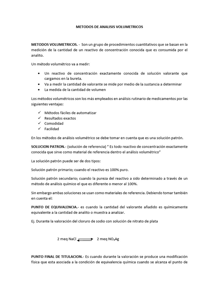 Metodos de Analisis Volumetricos 5to 2024 | PDF | Valoración | Química Metodos de Analisis Volumetricos 5to 2024 | PDF | Valoración | Química