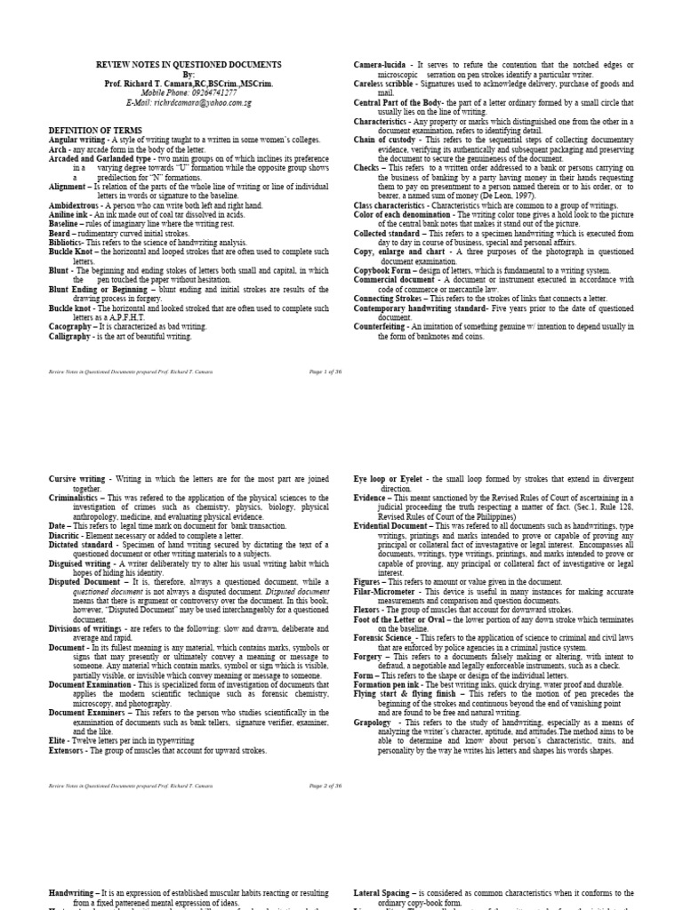 Questioned Documents Review Note | PDF | Document