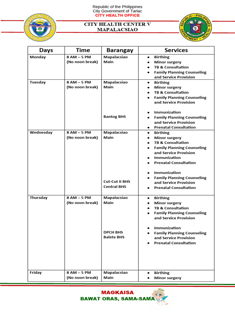 Tarlac City Health Center V Services | PDF