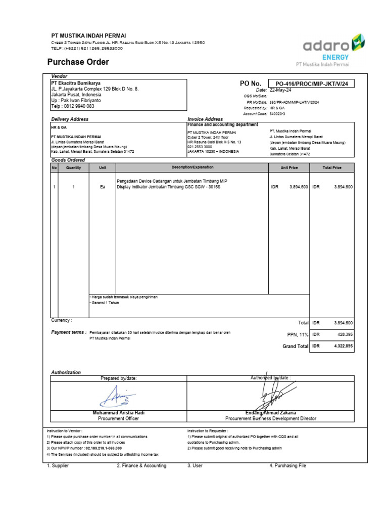 Po 416 - PR 350-1 | PDF | Business Documents