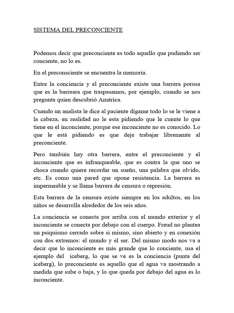 Preconsciente: Memoria y Percepción | PDF | Mente inconsciente ...