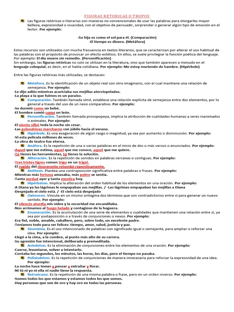 Figuras Retóricas: Ejemplos y Usos | PDF | Metáfora