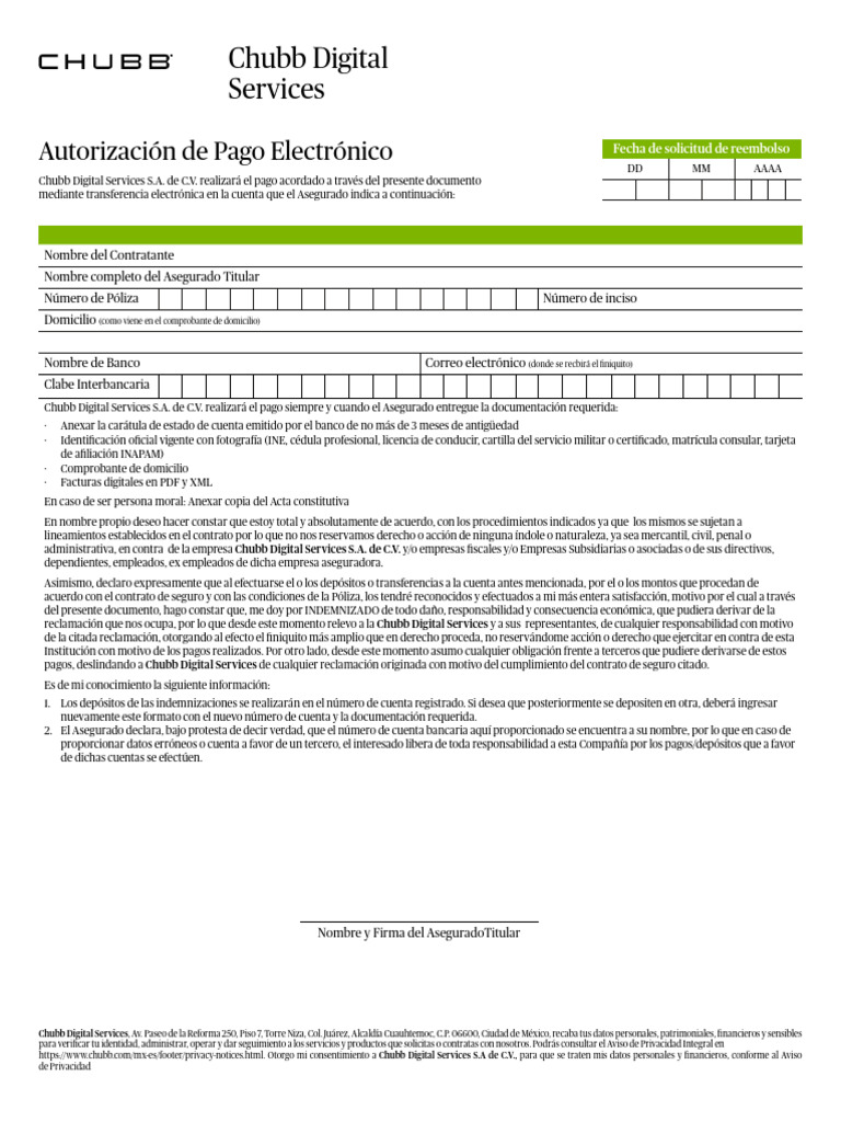 Autorización de Pago Electrónico | Descargar gratis PDF | Póliza de seguros