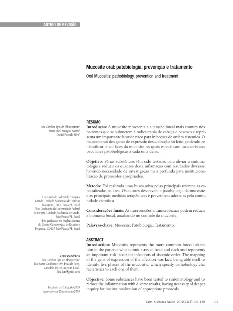 Mucosite Oral: Patobiologia e Tratamento | PDF | Citocina | Epitélio