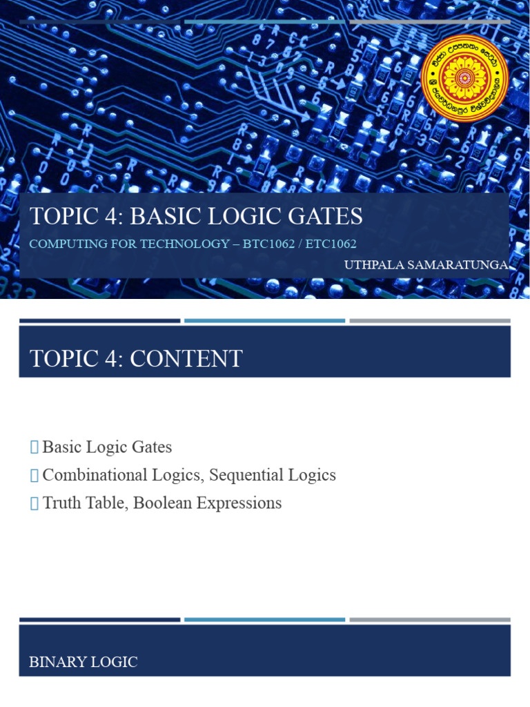 CT - Topic 4 - Basic Logic Gates | PDF | Logic Gate | Digital Electronics