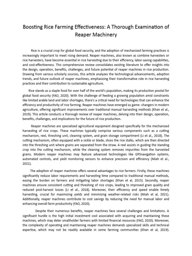 Reaper Machines in Rice Farming Efficiency | PDF | Agriculture | Rice