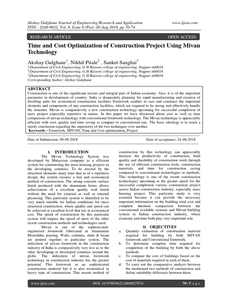 Time and Cost Optimization of Construction Project Using Mivan Technology | PDF | Secondary ...