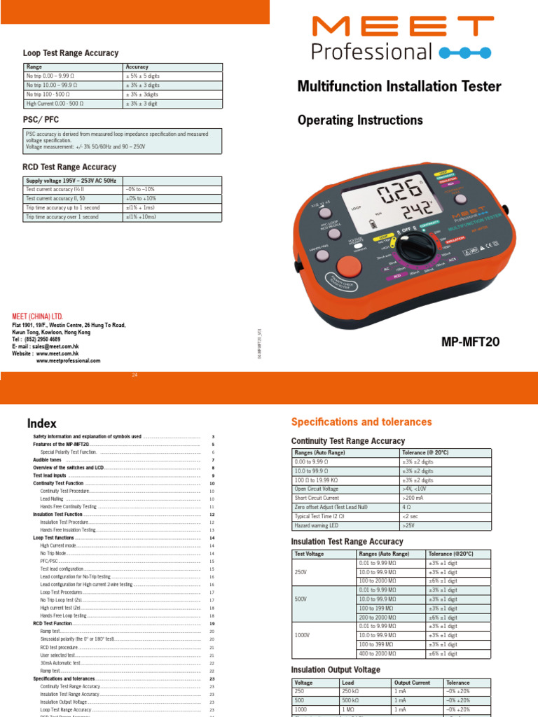 MP-MFT20 Multifunction Tester Guide | PDF | Electrical Circuits ...