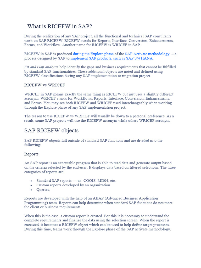 What is Ricefw in Sap | Download Free PDF | Business Process ...
