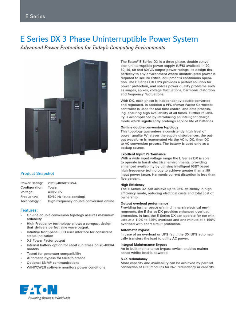 E Series DX 3 Phase Uninterruptible Power System_Sep2012 | Download Free PDF | Power Supply ...
