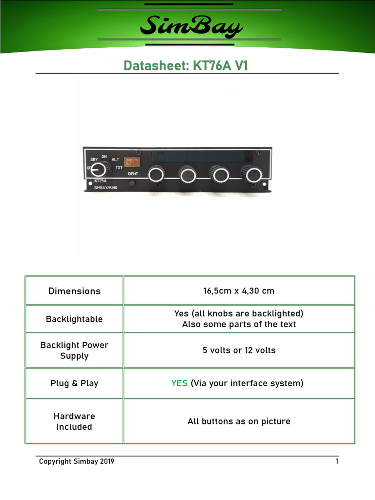 KT76A SIMBAY DATASHEET R2 | PDF | Manufactured Goods | Computer Science