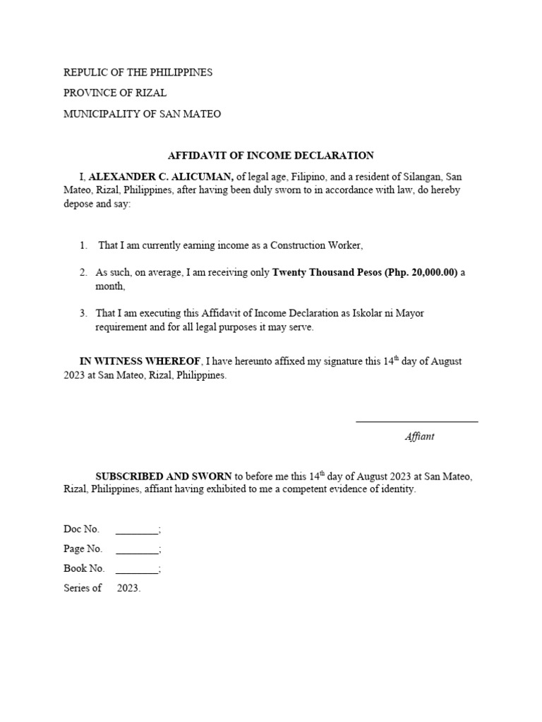 Affidavit of Income | PDF