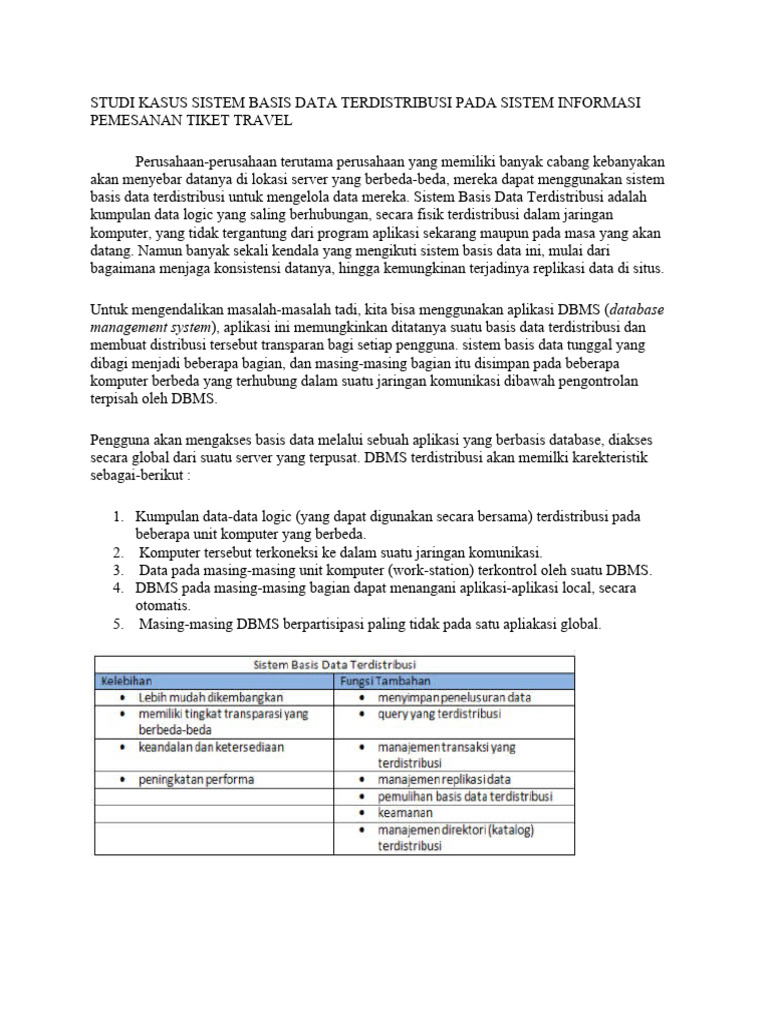 Studi Kasus Sistem Basis Data Terdistribusi Pada Sistem Informasi Pemesanan Tiket | PDF
