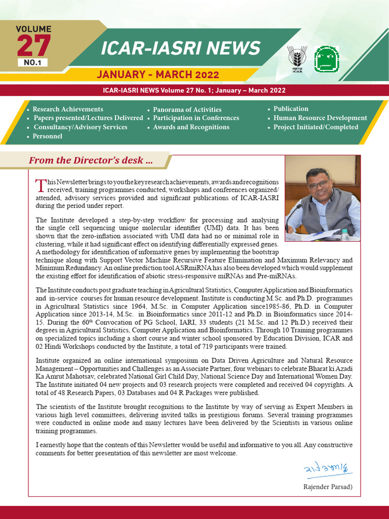 IASRI News January-March 2022 | PDF | Bioinformatics | Machine Learning