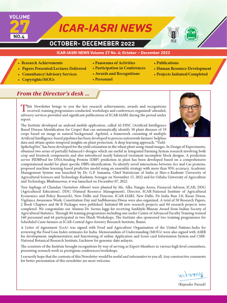 IASRI News October-December 2022 - 280723 | PDF | Biology