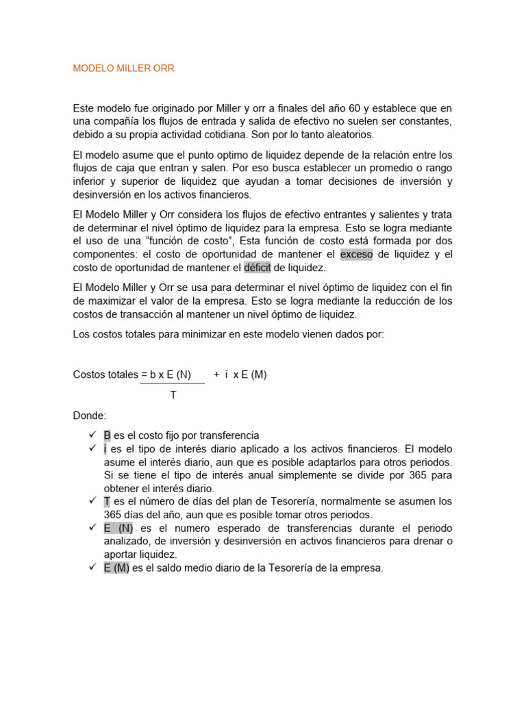 Modelo Miller Orr | PDF | Liquidez de mercado | Business