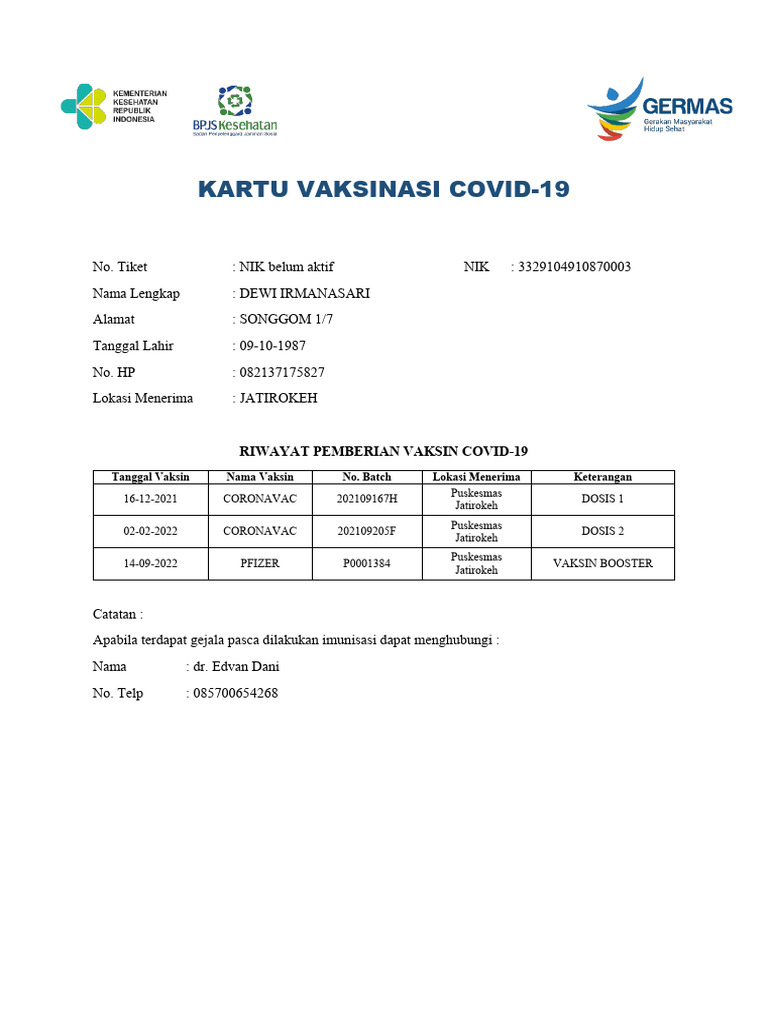 Kartu Vaksin MANUAL | PDF | Sains & Matematika