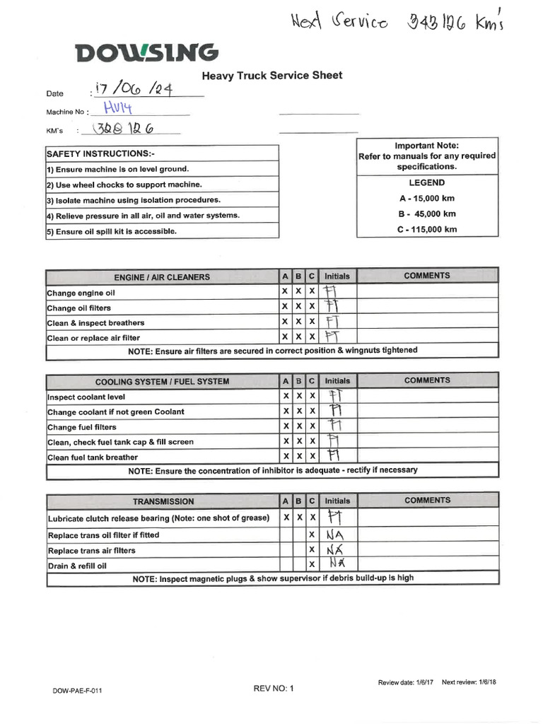 2024-06-17 HV14 Service Sheet | PDF