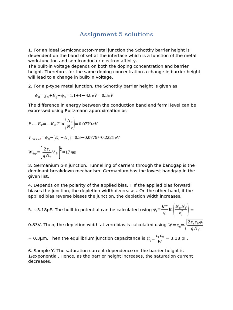 2021 Assignment5 Solution | Download Free PDF | P–N Junction | Diode