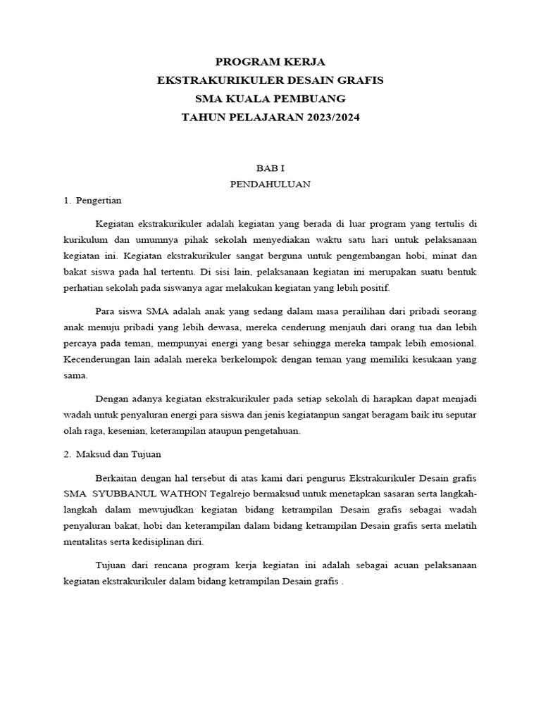 Program Kerja Ekskul Desain Grafis 2023 | PDF