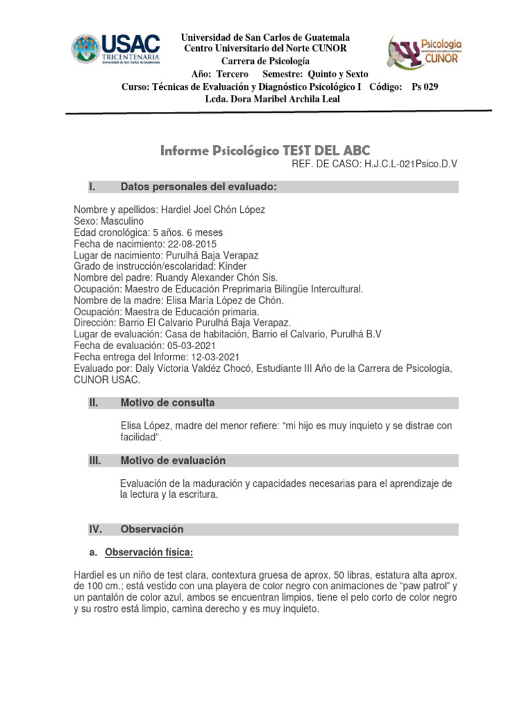 Informe Modelo ABC.. | Descargar gratis PDF | Cognición | Ciencias del ...