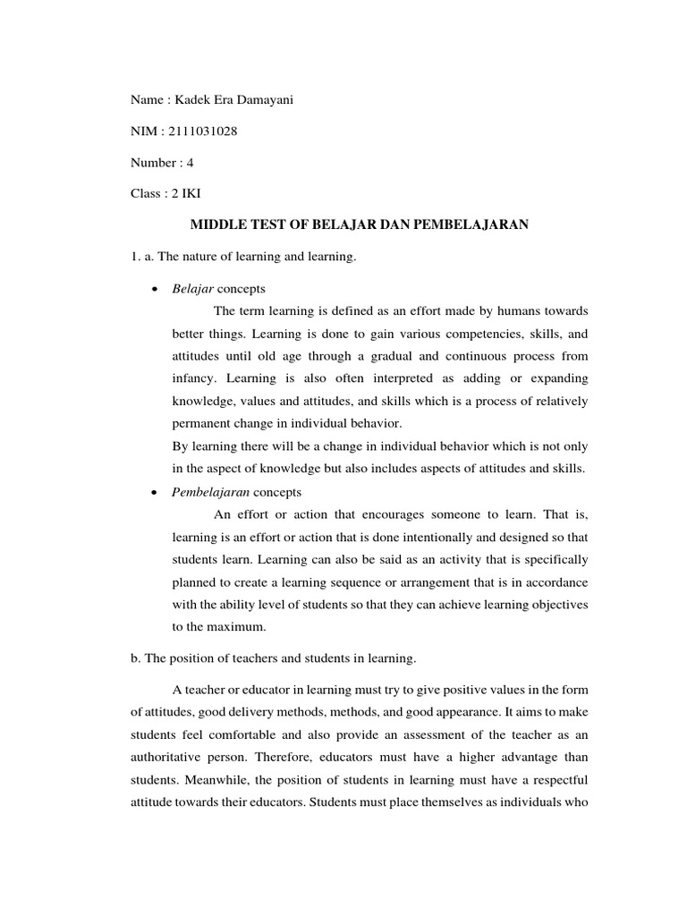 UTS Belajar Dan Pembelajaran | PDF | Attitude (Psychology) | Learning