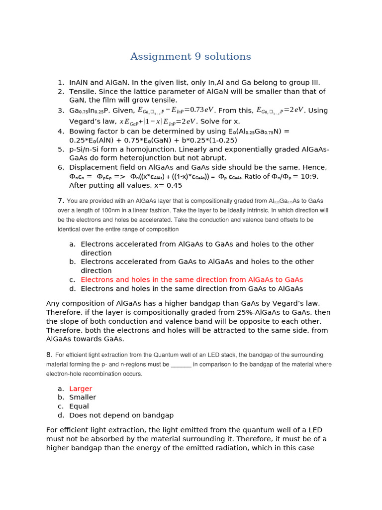 2021 Assignment9 Solution | PDF | Band Gap | Semiconductors