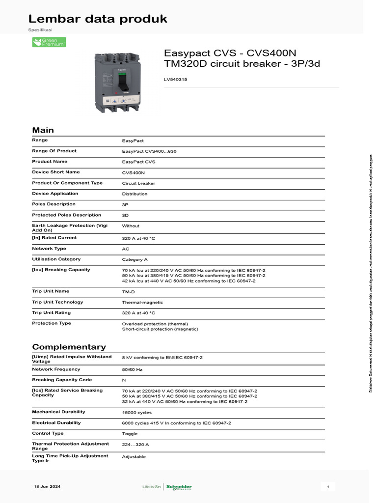 Schneider Electric - EasyPact-CVS-MCCB - LV540315 | PDF | Alternating ...