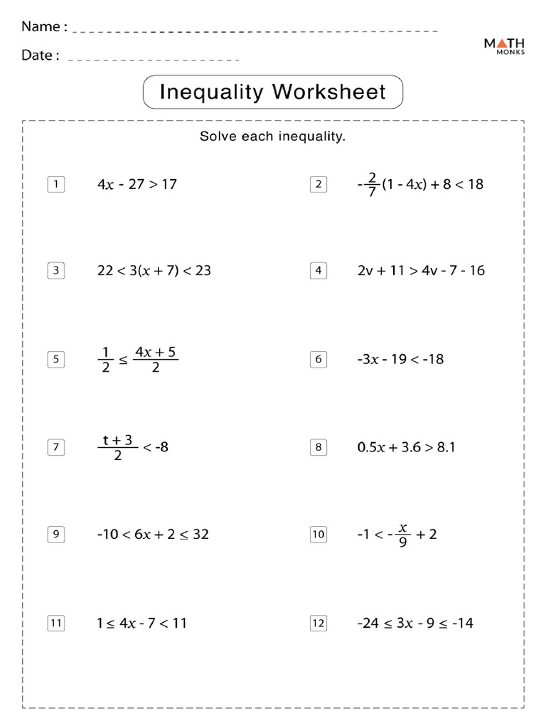 8th Grade Math Inequalities Worksheet | PDF