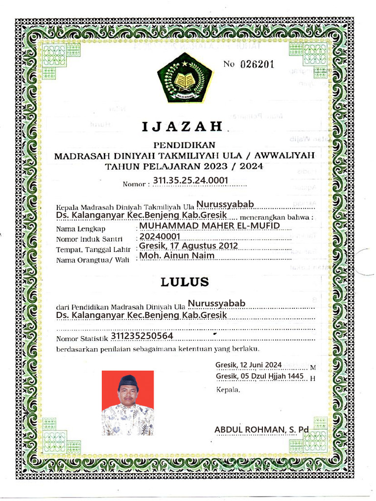CONTOH PENULISAN IJAZAH MDT 2024 | PDF