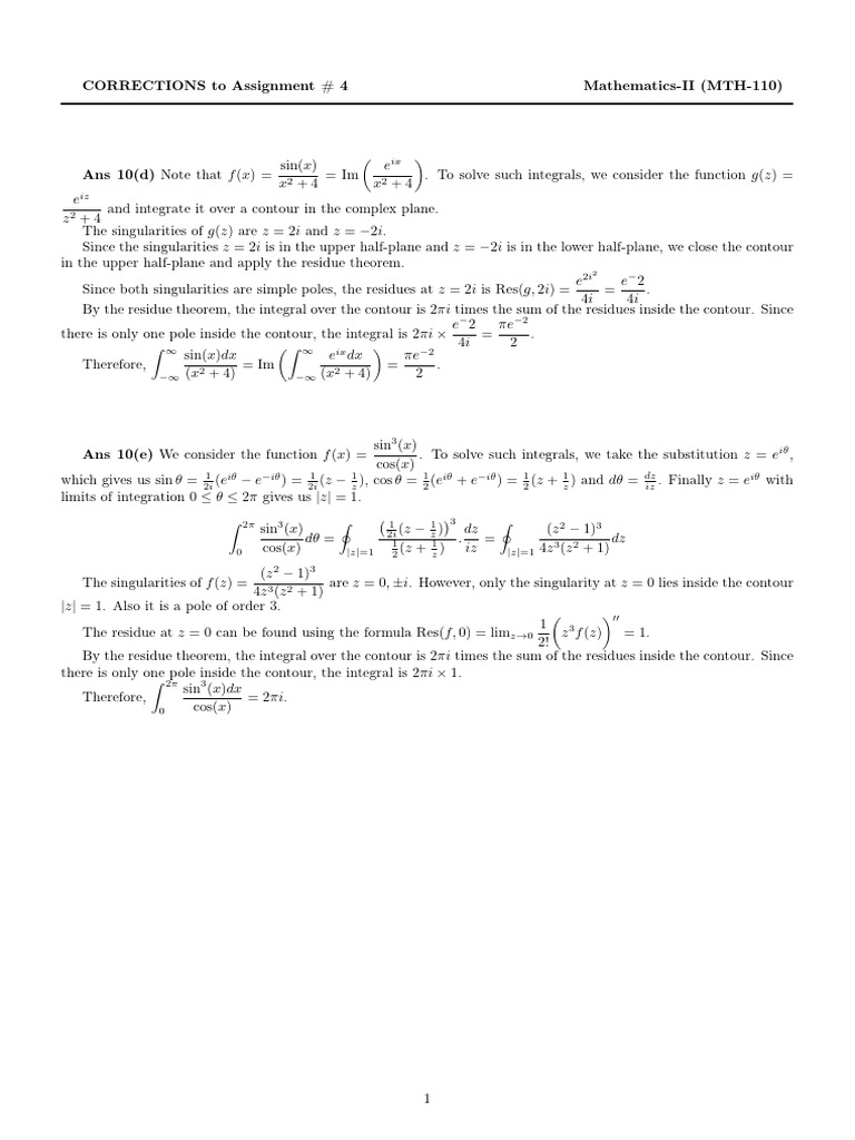 Assignment 4 Corrections | PDF | Analysis | Mathematical Physics