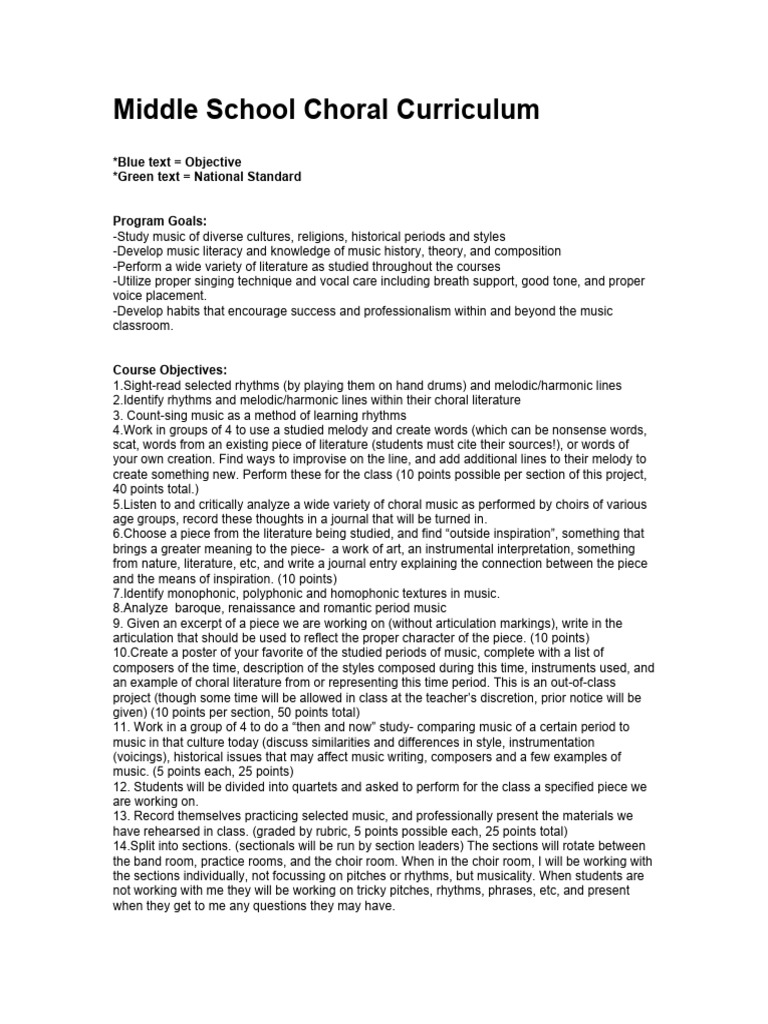 Middle School Choral Curriculum | PDF | Singing | Musical Compositions