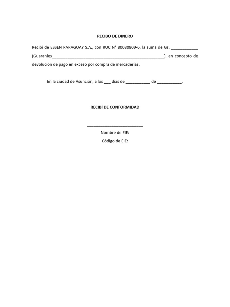 Recibo Devolución de Saldos | PDF | Negocios