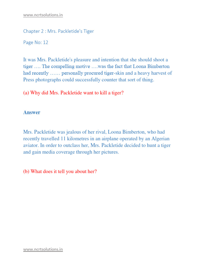 Mrs. Packletide's Tiger Exercise | PDF | Satire