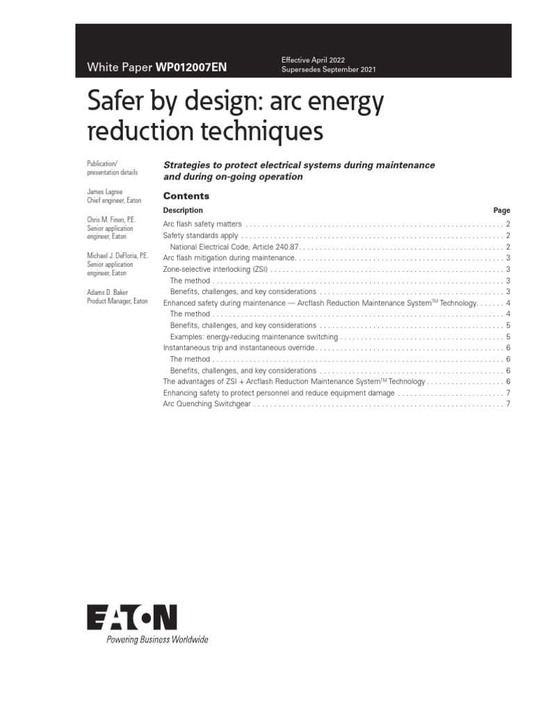 White Paper - Safer by Design - Arc Energy Reduction Techniques | PDF ...