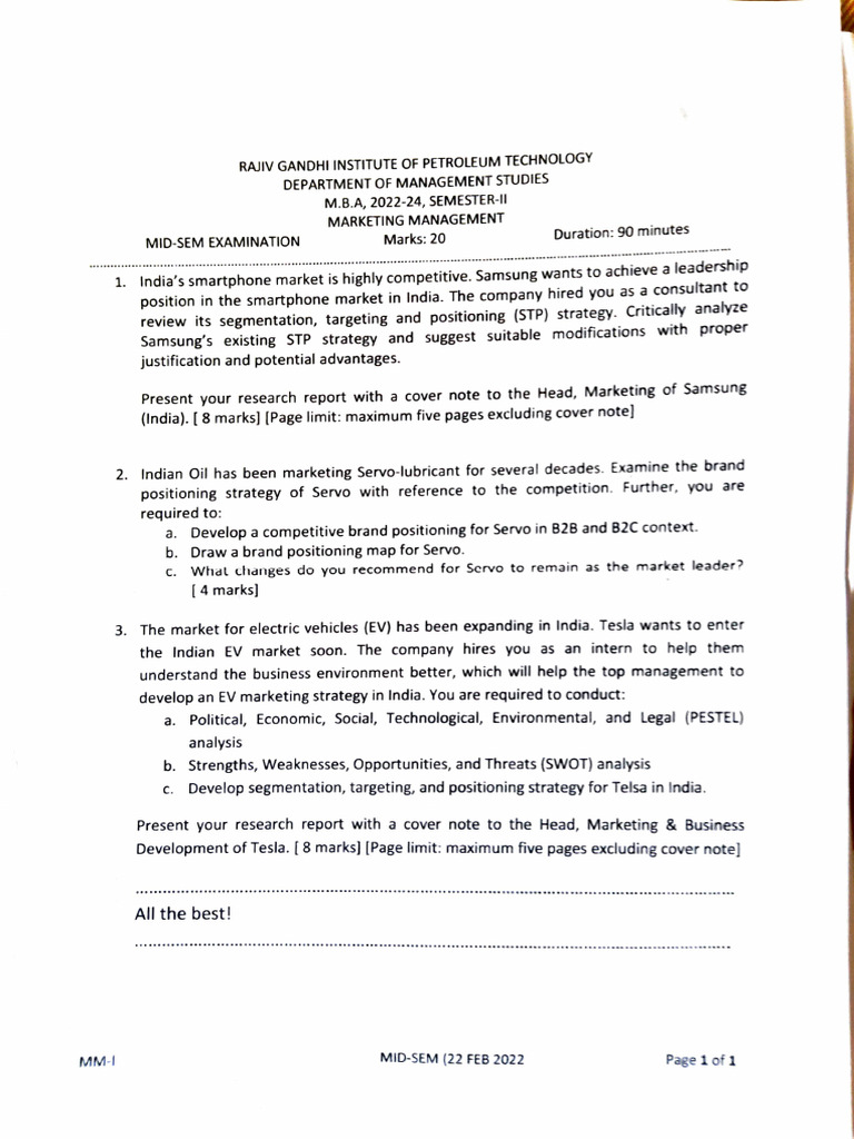 Mid Sem 2nd Sem | PDF