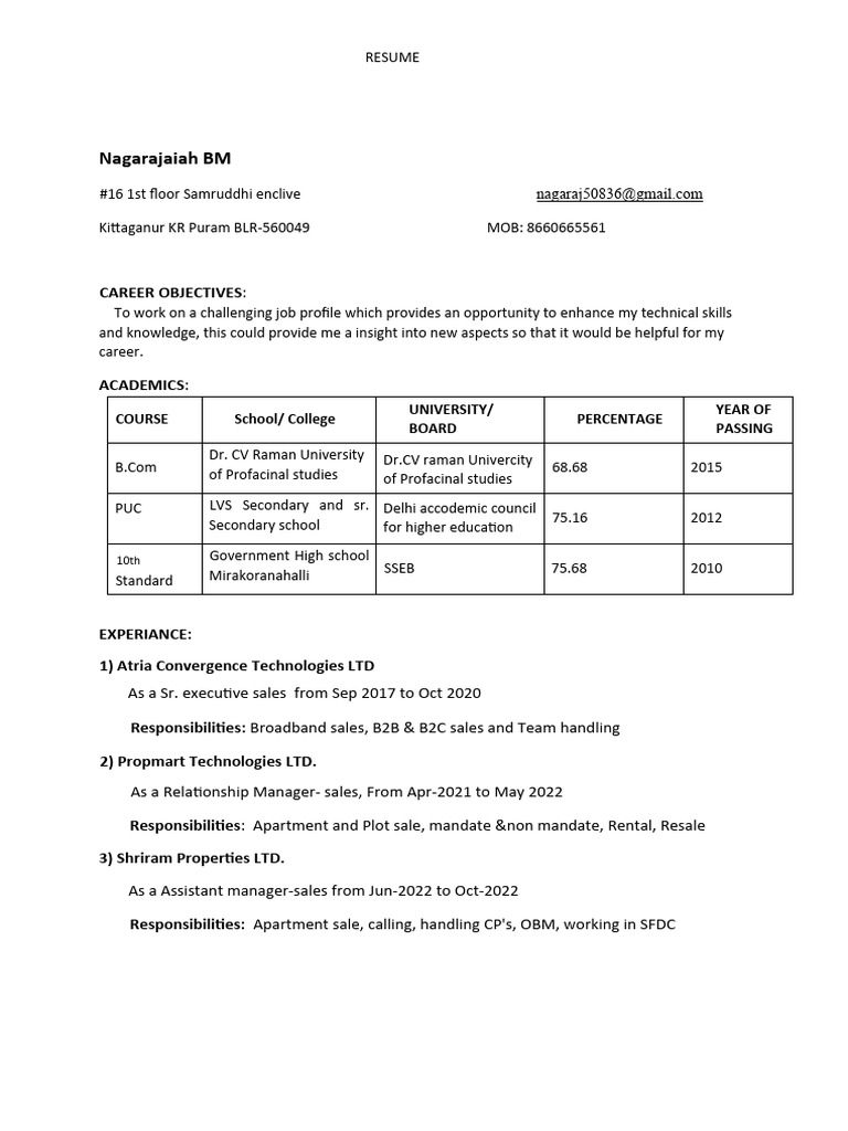 NAGARAJ CV 2024- May | PDF