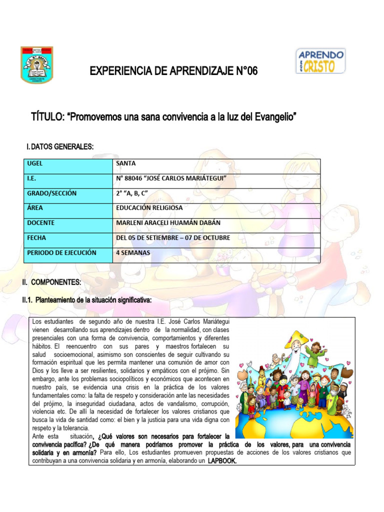 Experiencia de Aprendizaje #6 - Segundo | PDF | Aprendizaje | Pecado